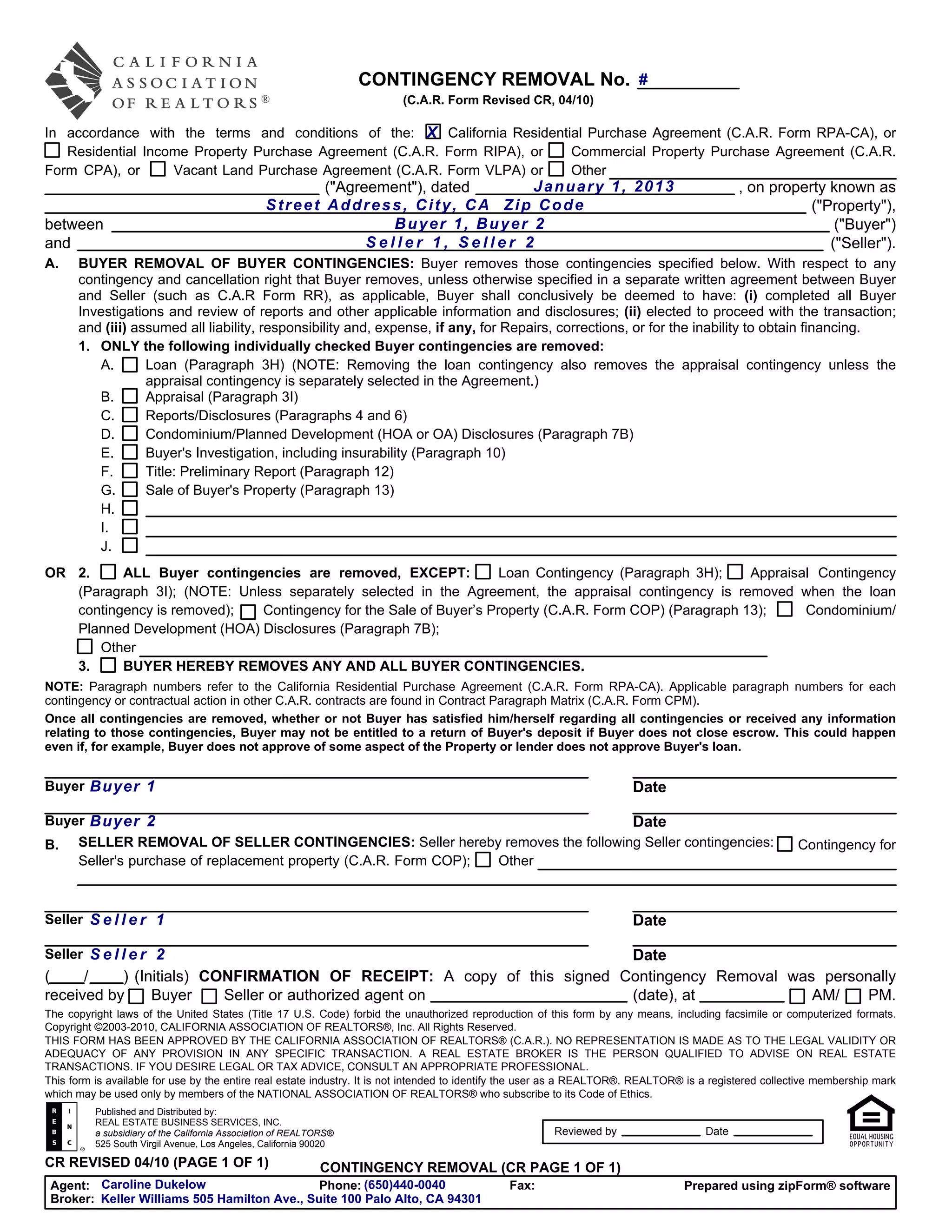 Cr 1 - contingency removal #1 - 410 | PDF