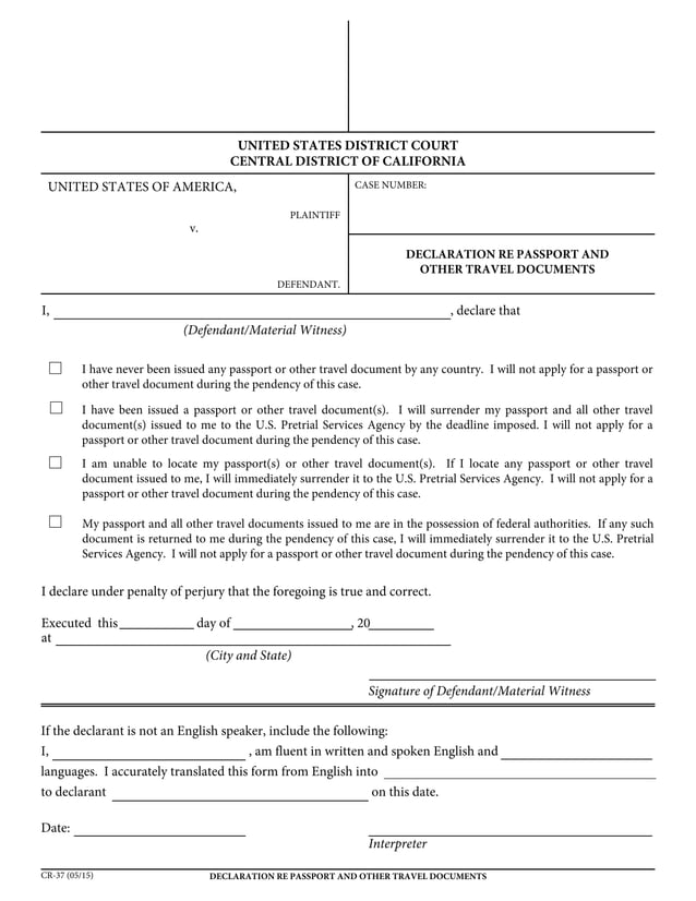 Declaration of Passport and Other Travel Documents | PDF