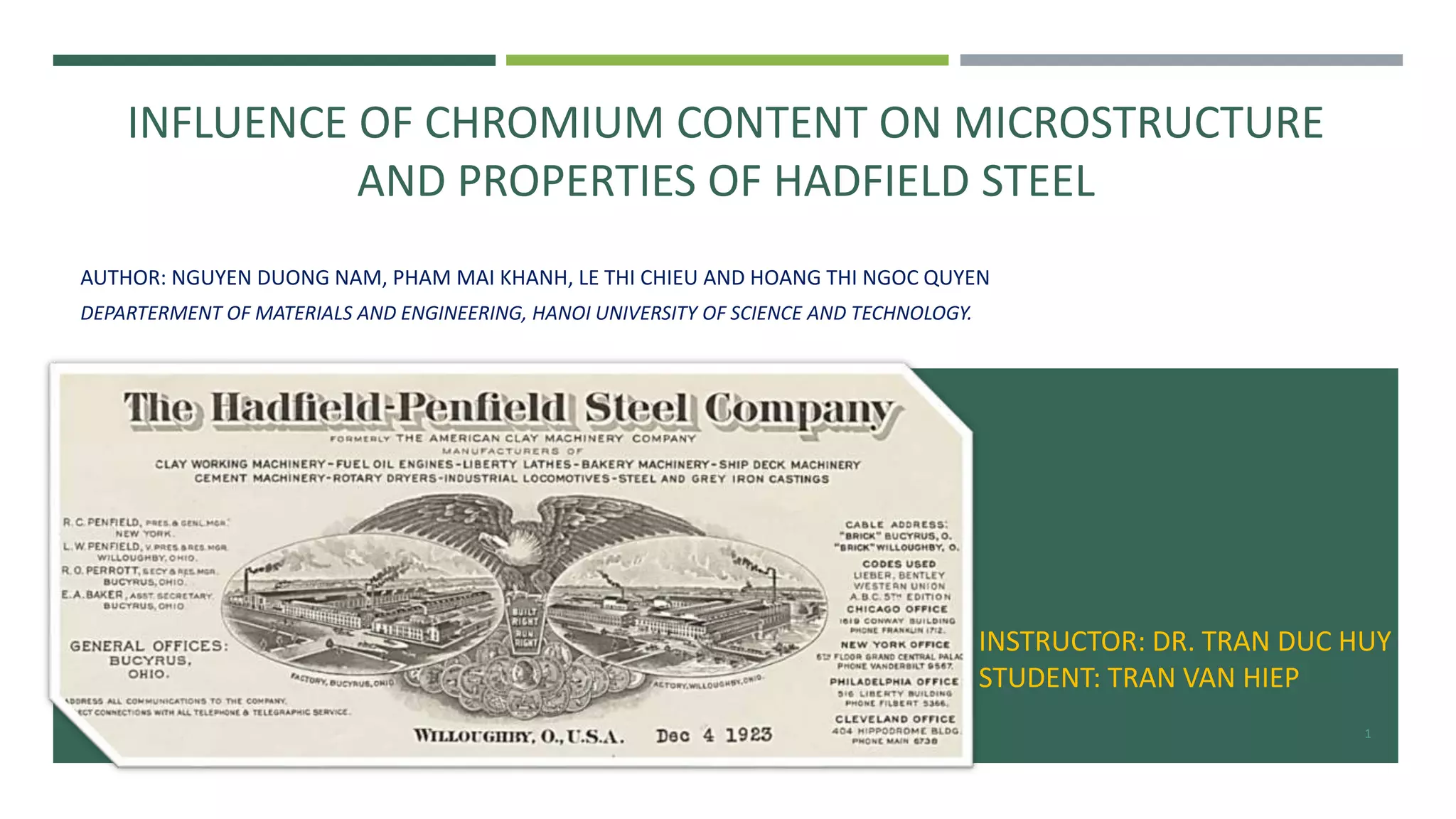 The Influence of Chromium of micro-structure and properties of Hadfield ...