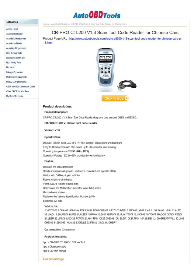 Cr pro ctl200 v1.3 scan tool code reader for chinese cars | PDF