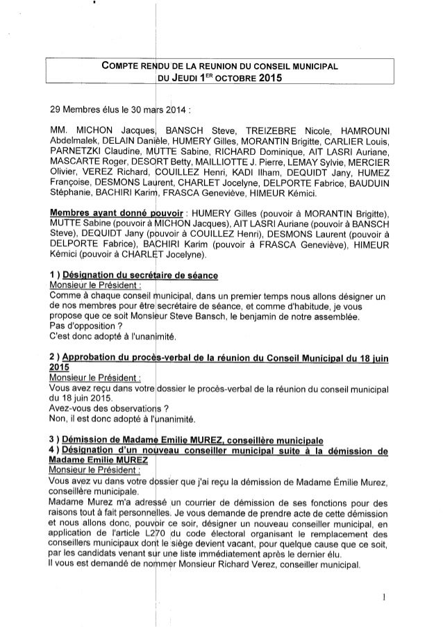 Proces verbal conseil municipal Proces verbal conseil municipal