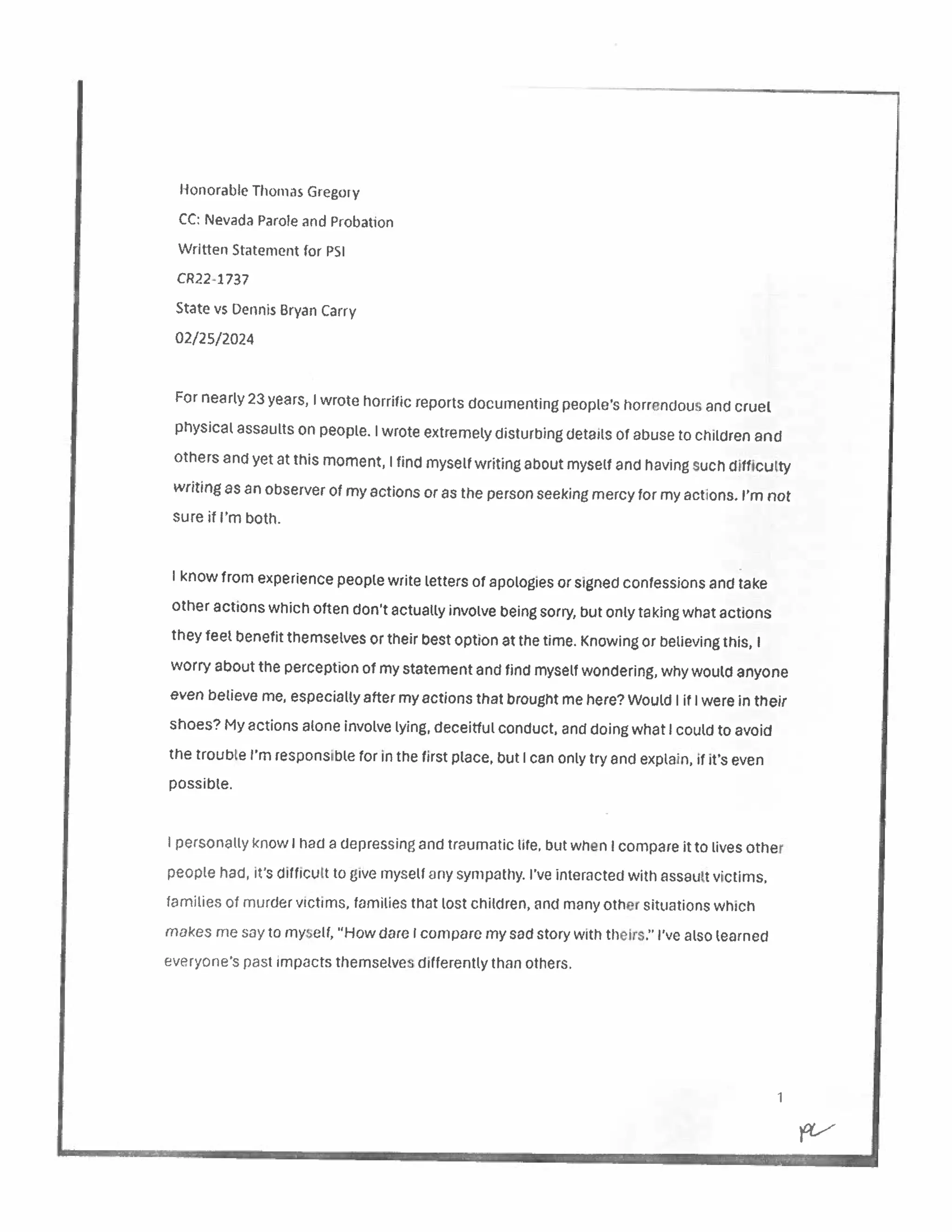 Former Washoe County Sheriff's Sergeant's court statement, pre ...