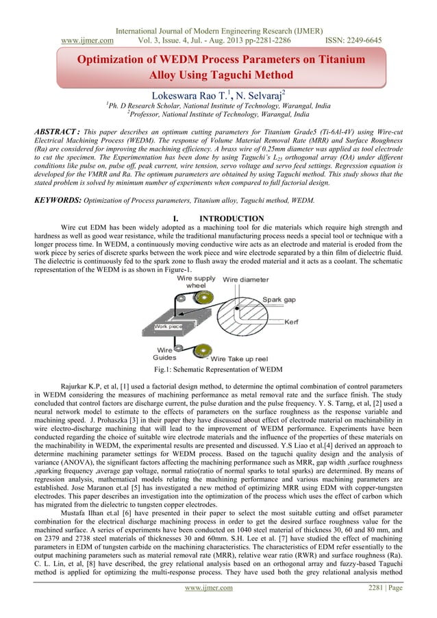Optimization of WEDM Process Parameters on Titanium Alloy Using Taguchi Method | PDF