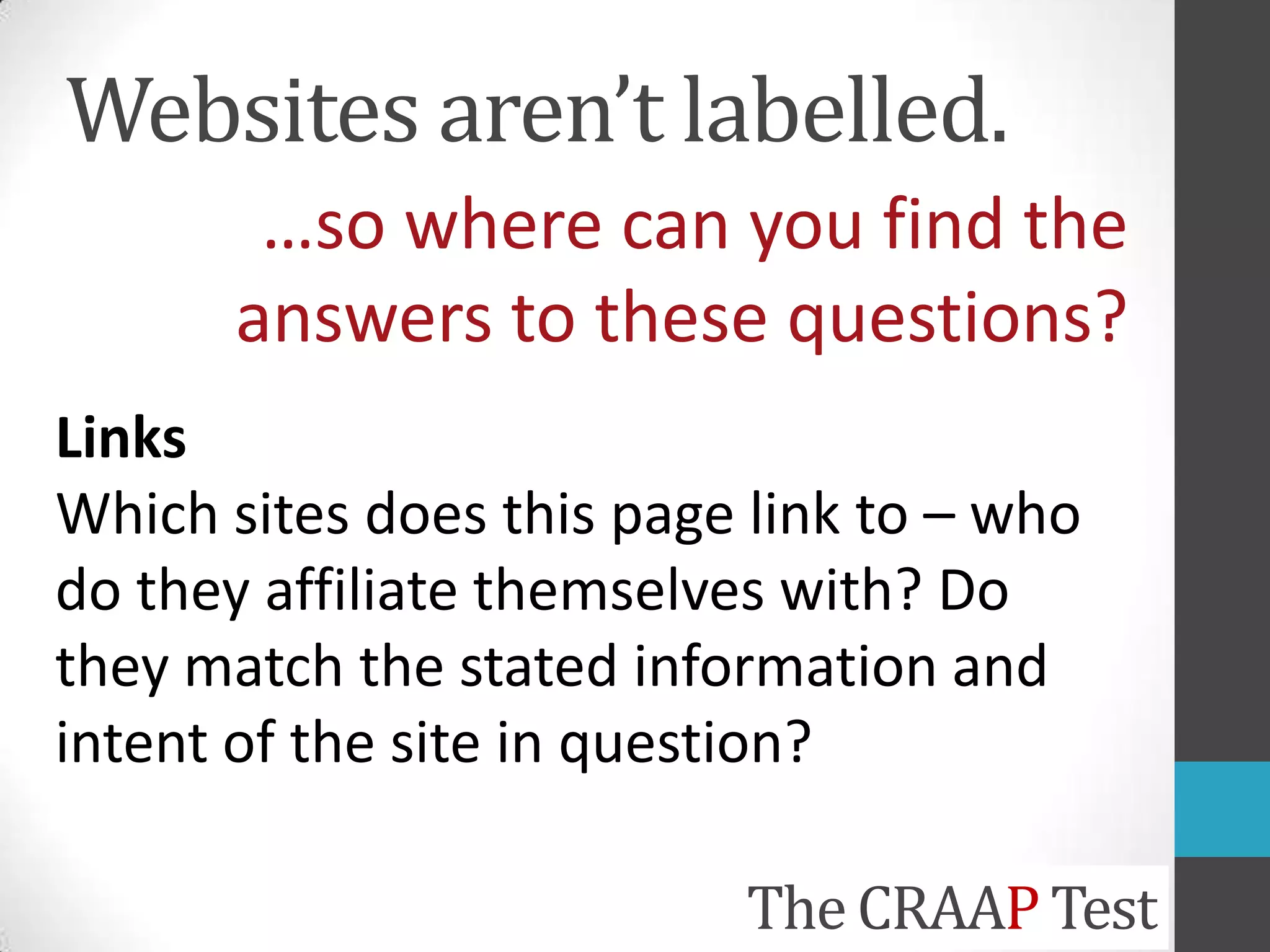 The Craap Test for evaluating resources | PPTX