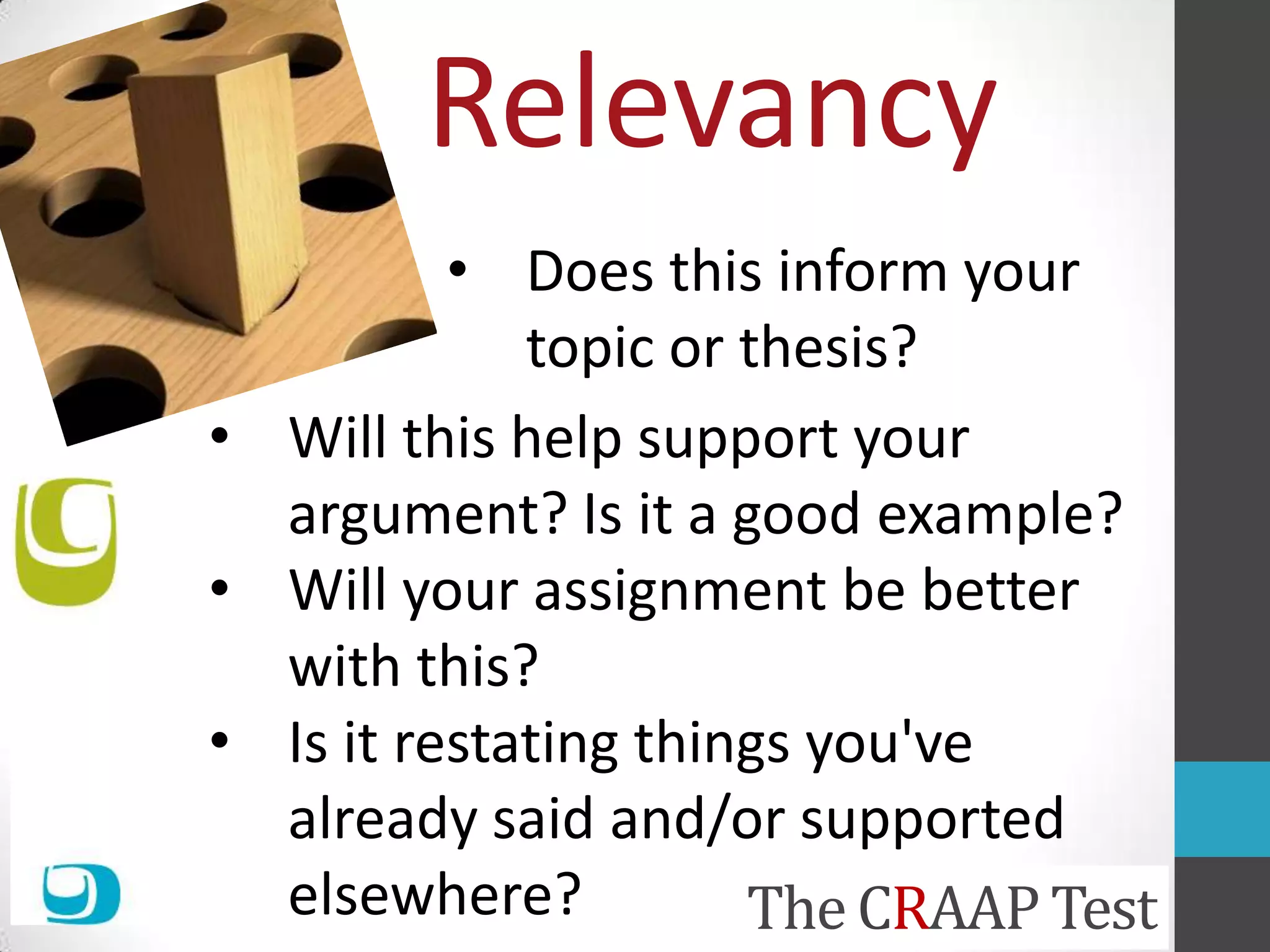 The Craap Test for evaluating resources | PPTX