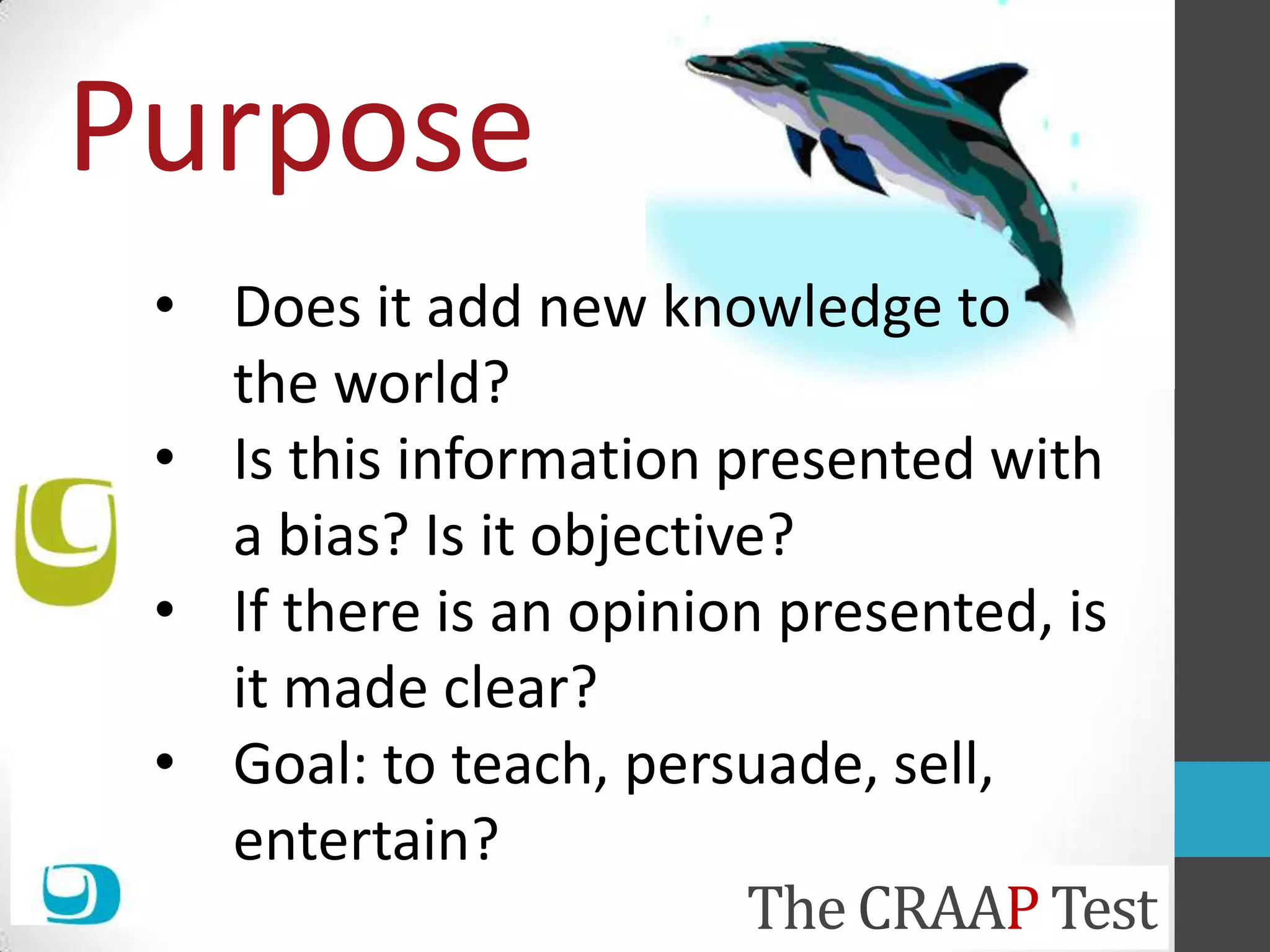 The Craap Test for evaluating resources | PPTX