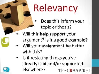 The Craap Test for evaluating resources | PPTX