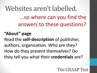 The Craap Test for evaluating resources | PPTX