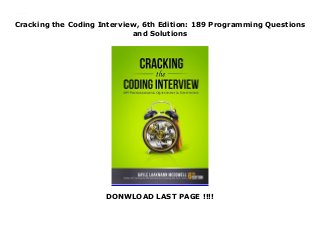 Cracking the Coding Interview, 6th Edition: 189 Programming Questions ...