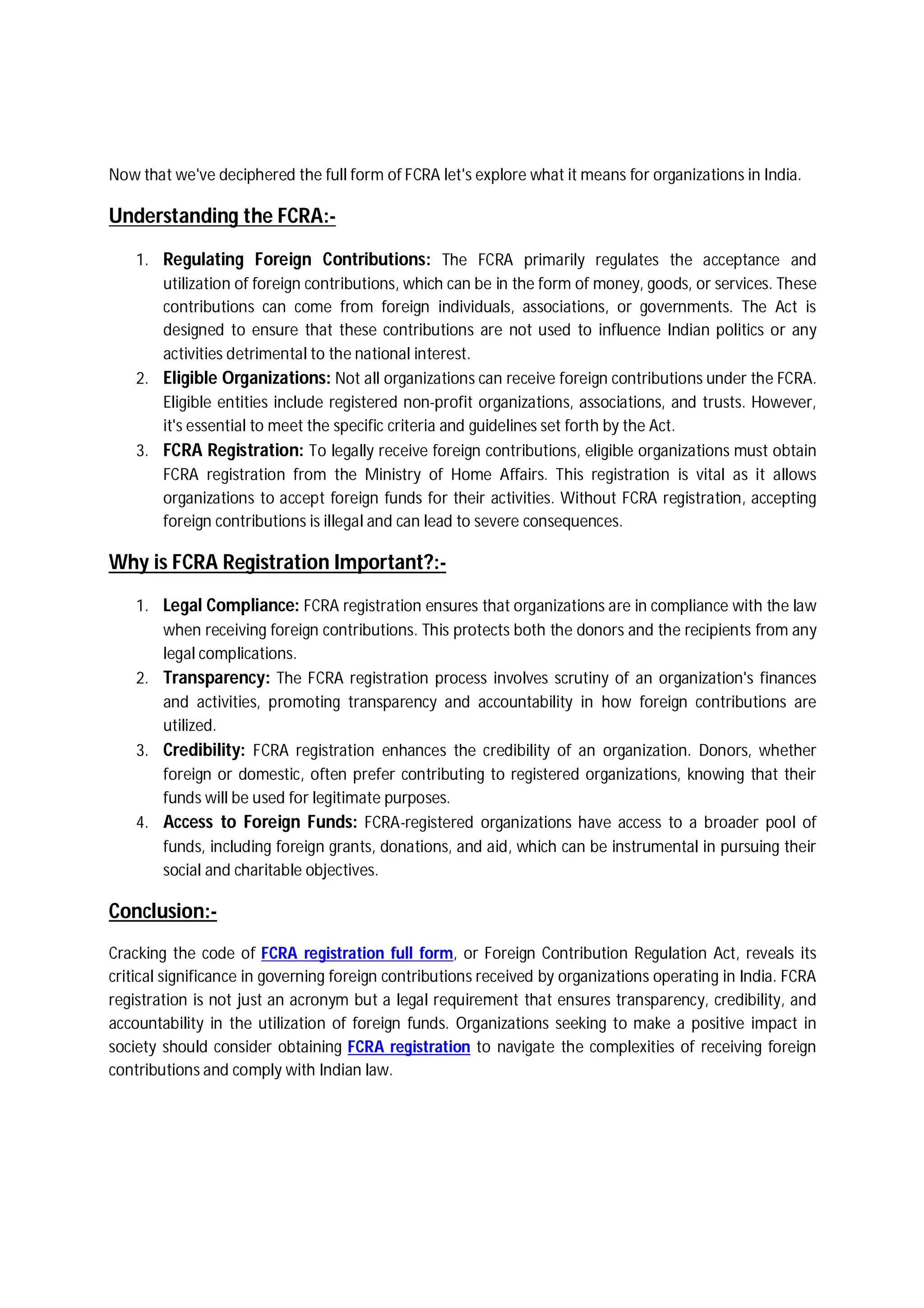 Cracking the Code- What Does FCRA Registration Full Form Stand For | PDF