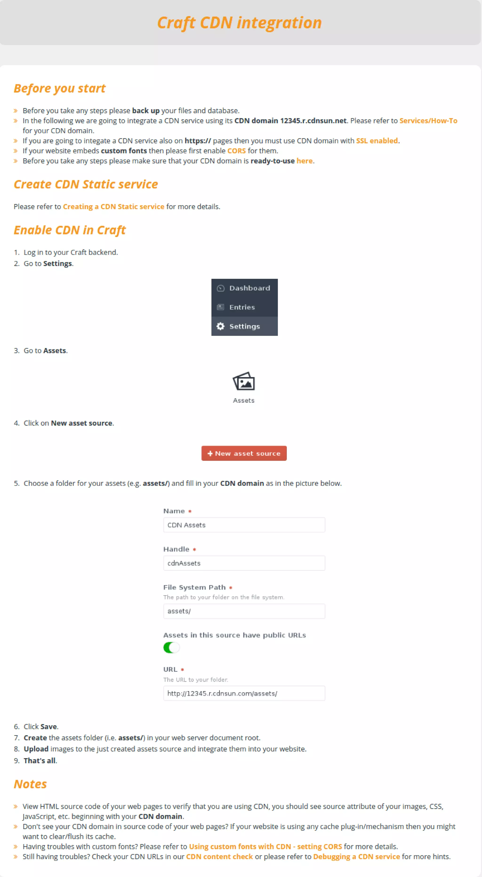 Guide with detailed instructions for Craft CDN integration | PDF