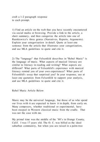 craft a 1-2 paragraph response to each prompt.1) Find an art | PDF