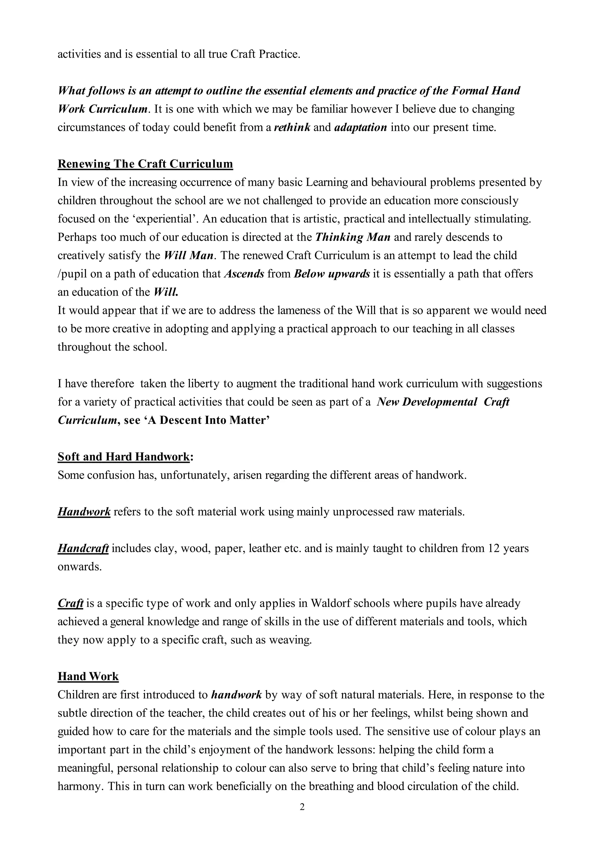 THE WALDORF HAND WORK & CRAFT CURRICULUM | PDF