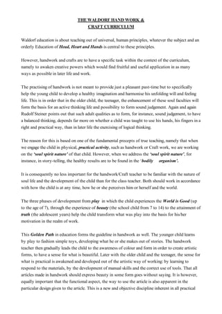 THE WALDORF HAND WORK & CRAFT CURRICULUM | PDF