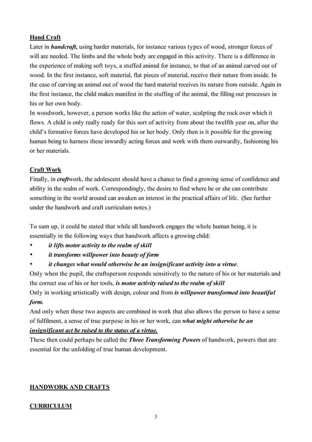 THE WALDORF HAND WORK & CRAFT CURRICULUM | PDF