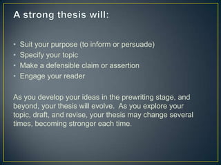 Crafting a thesis statement | PPTX