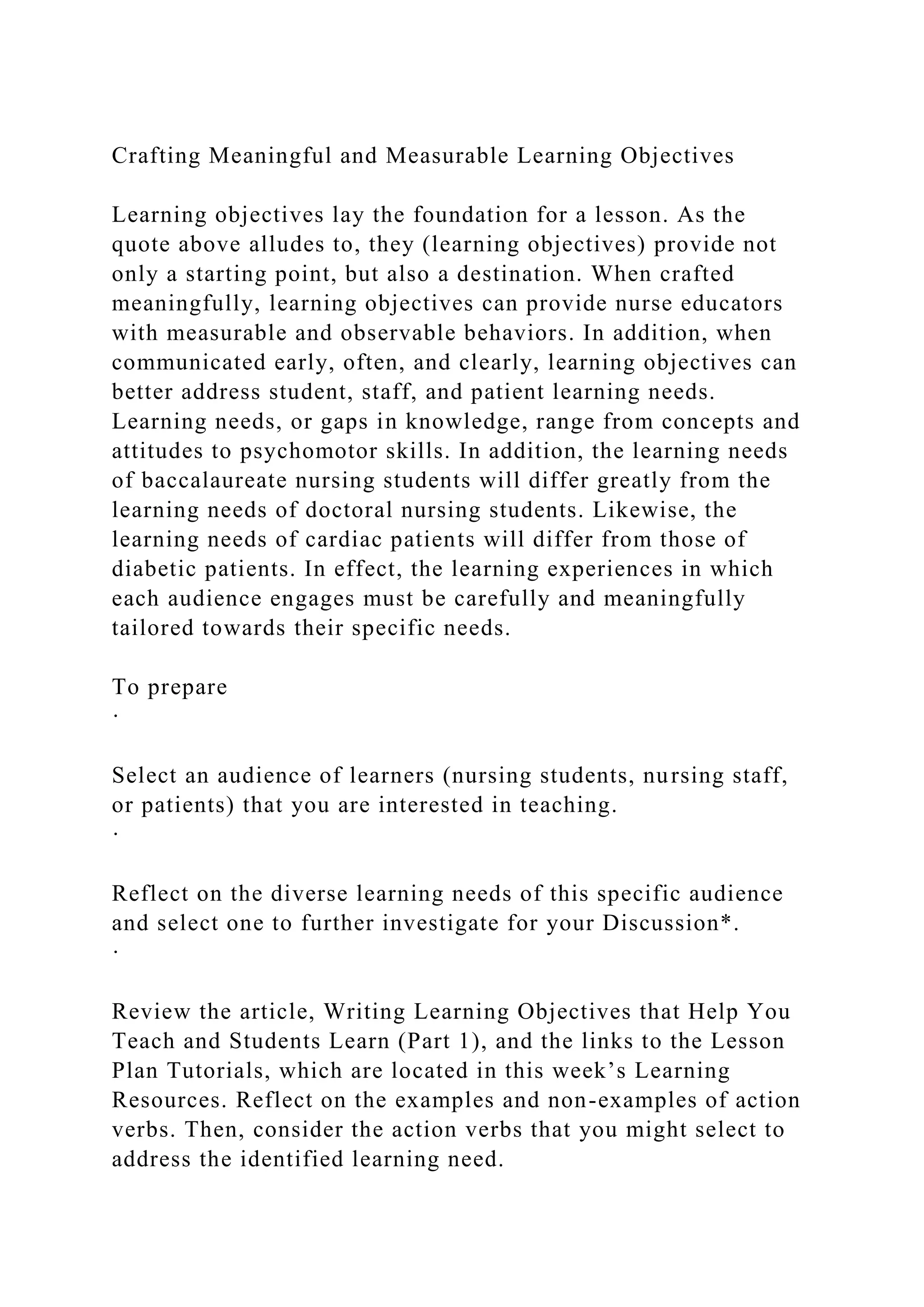 Crafting Meaningful and Measurable Learning ObjectivesLearning o.docx