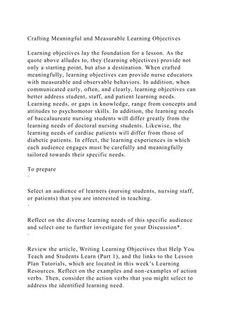 Crafting Meaningful and Measurable Learning ObjectivesLearning o.docx