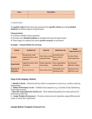 Crafting Performance Tasks with Rubrics Per Quarter Enhancing Student ...