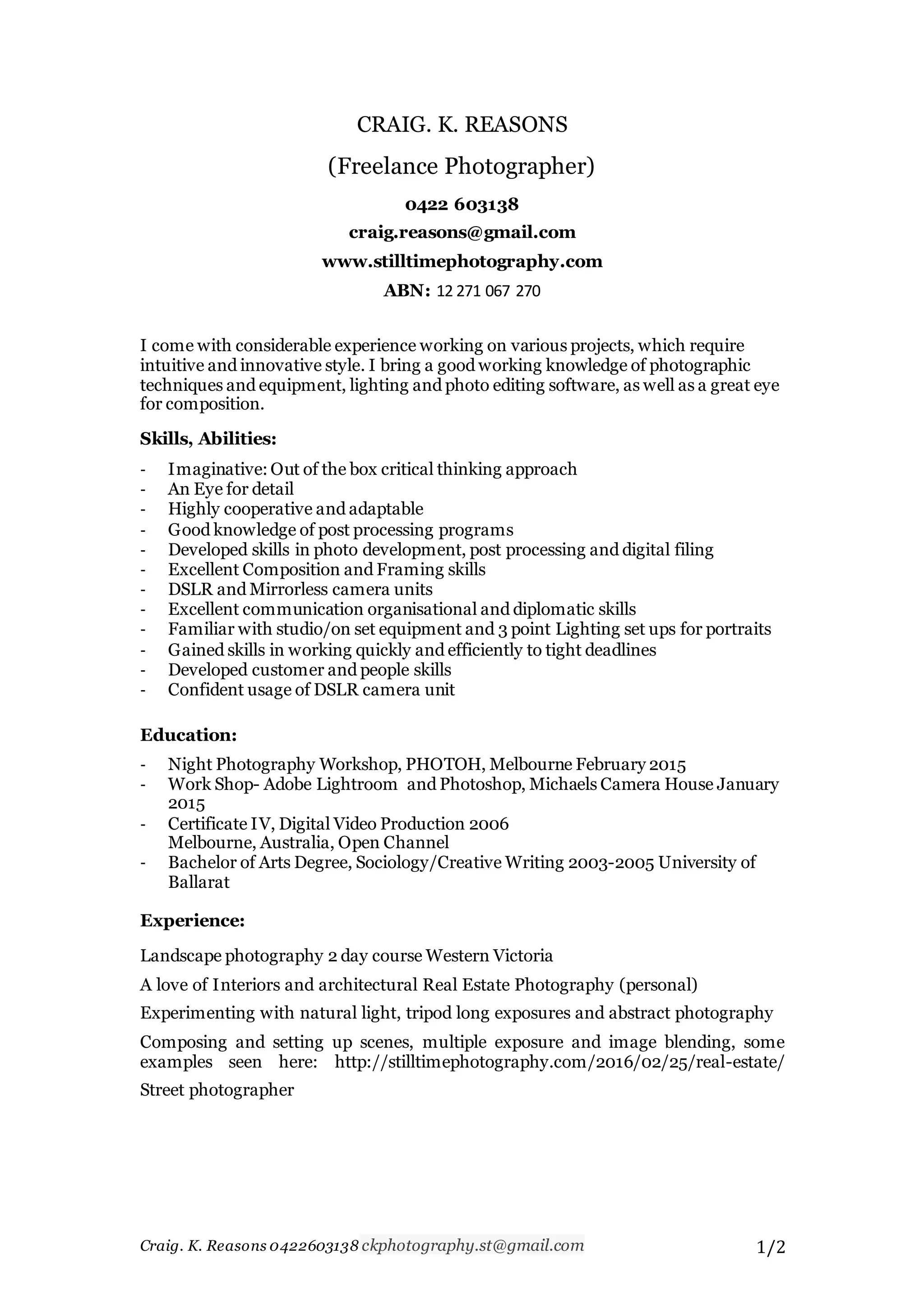 Craig. K. Reasons cv | PDF