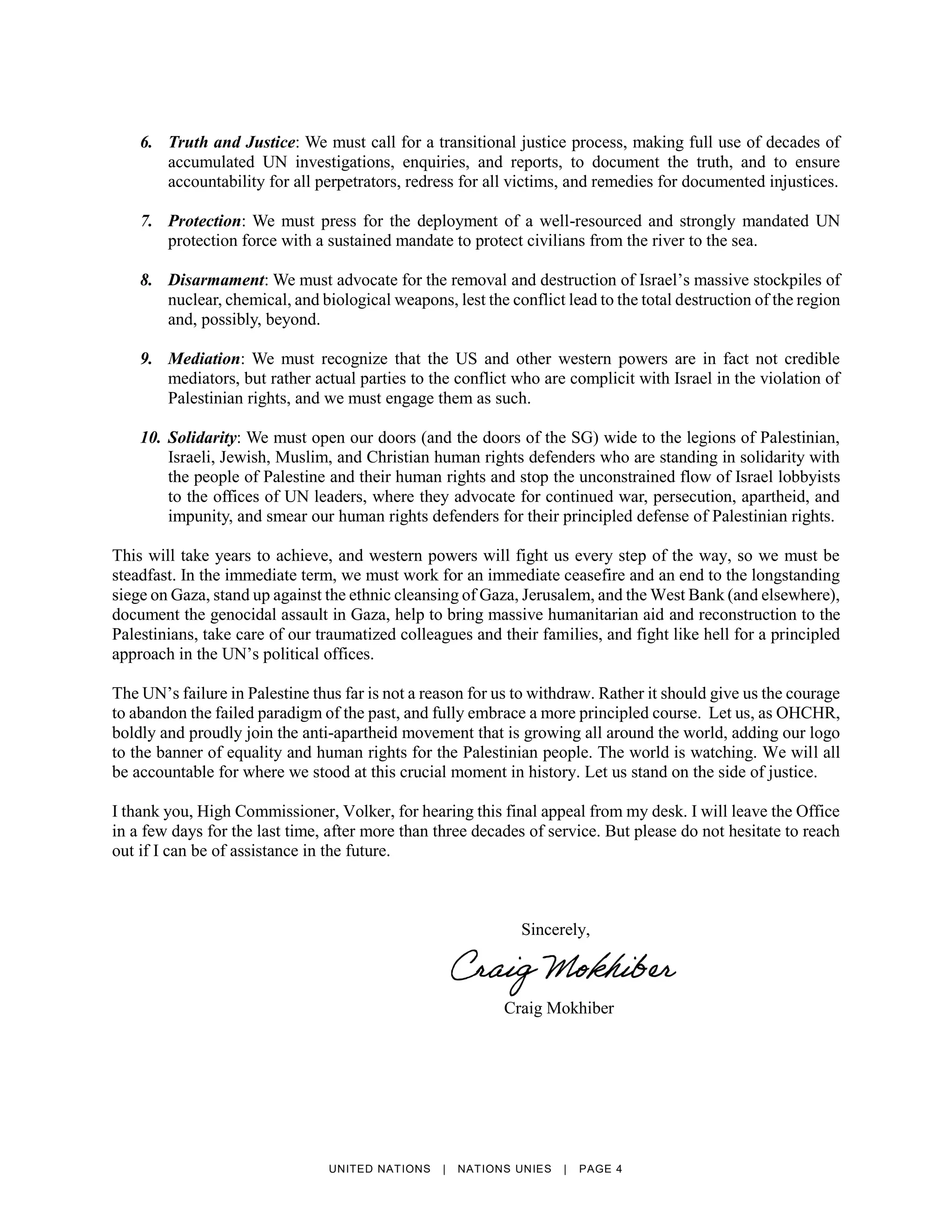 Surat Pengunduran Diri Craig Mokhiber | PDF