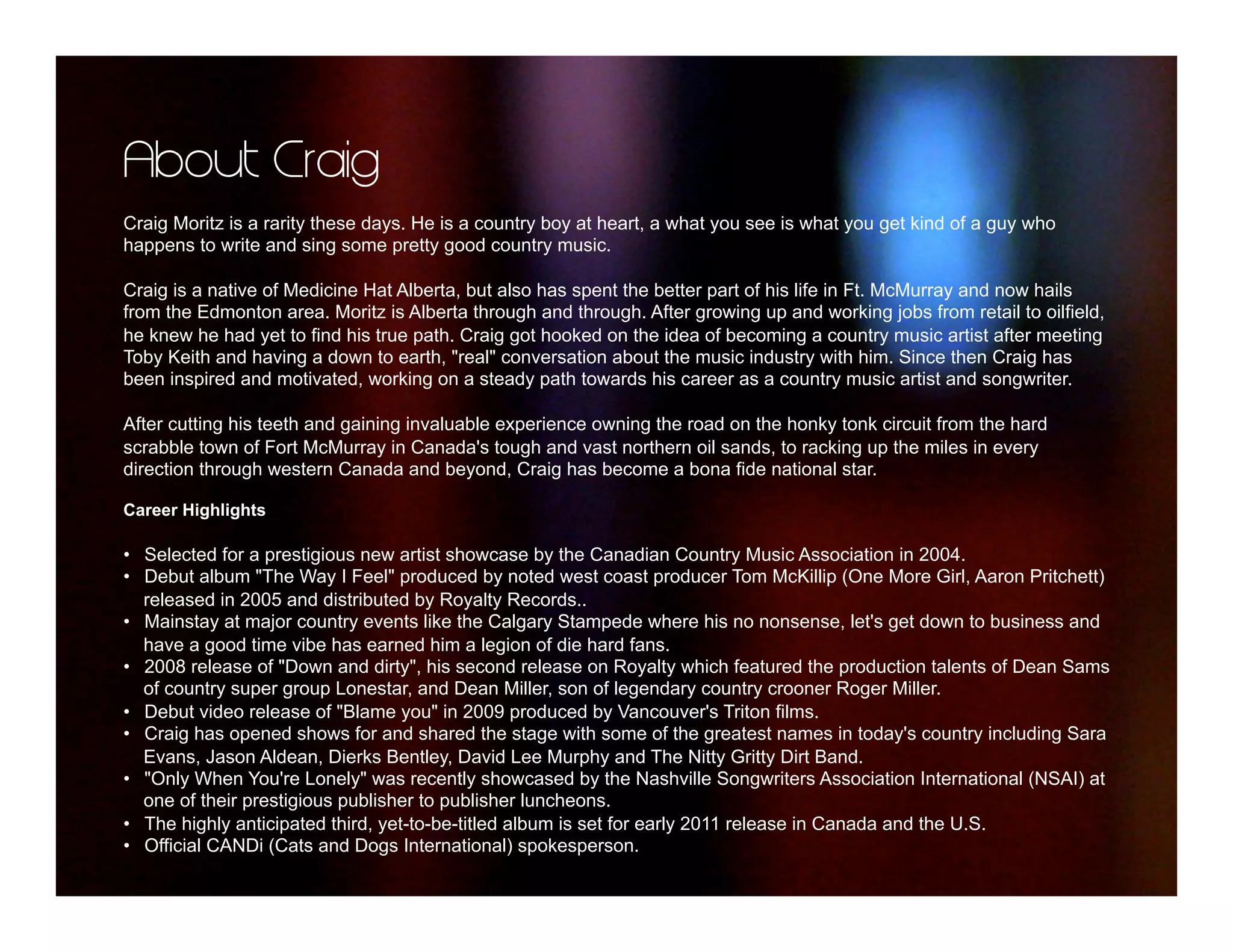 Craig Moritz Press Kit | PDF