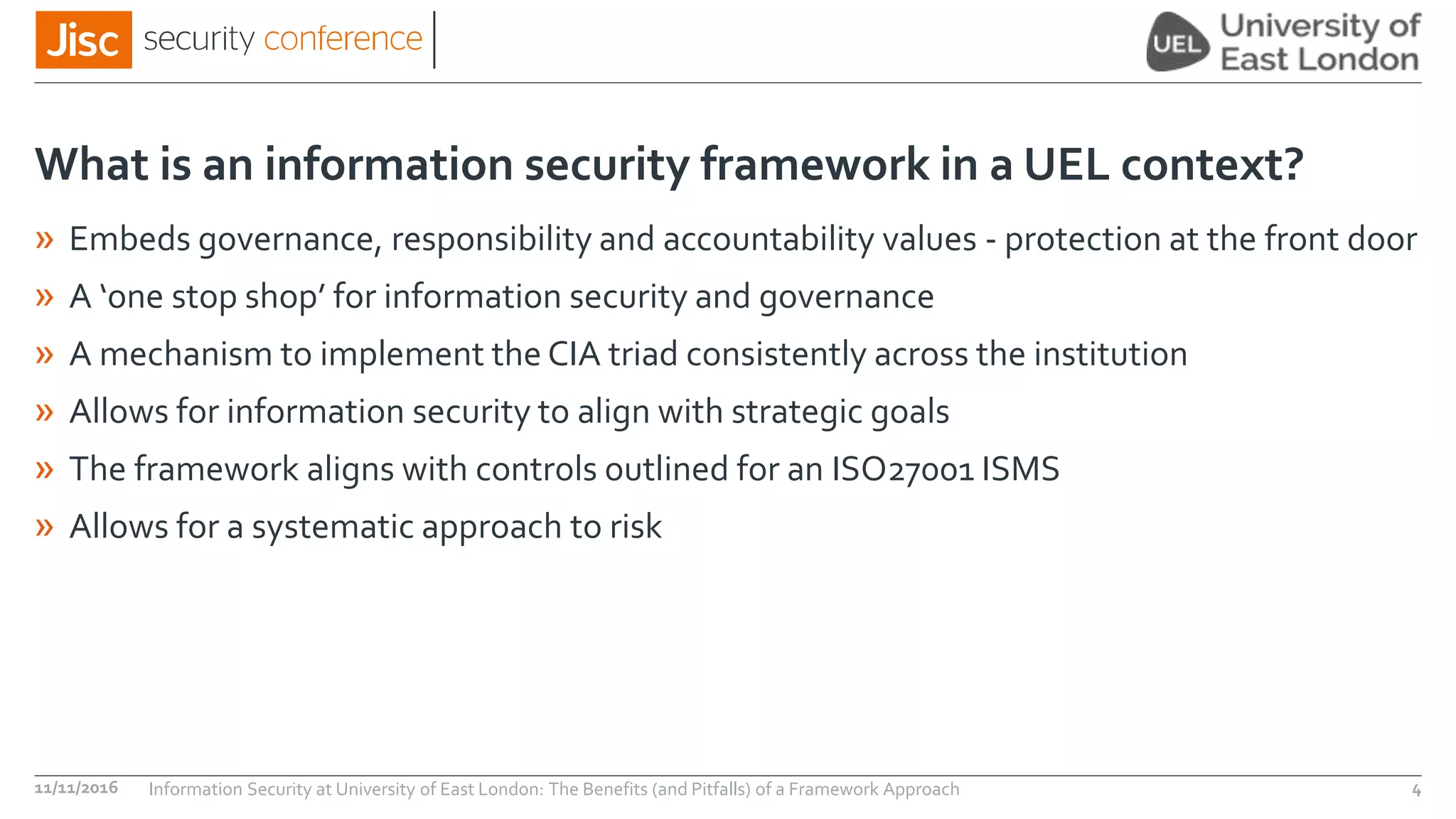 Information security at University of East London: the benefits (and ...
