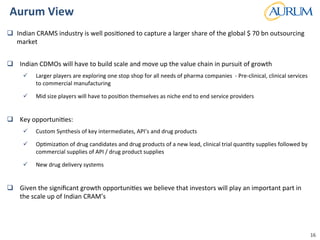 Growing investor interest in the Indian CRAMS / CDMO industry - Aurum and DealCurry CXO ...
