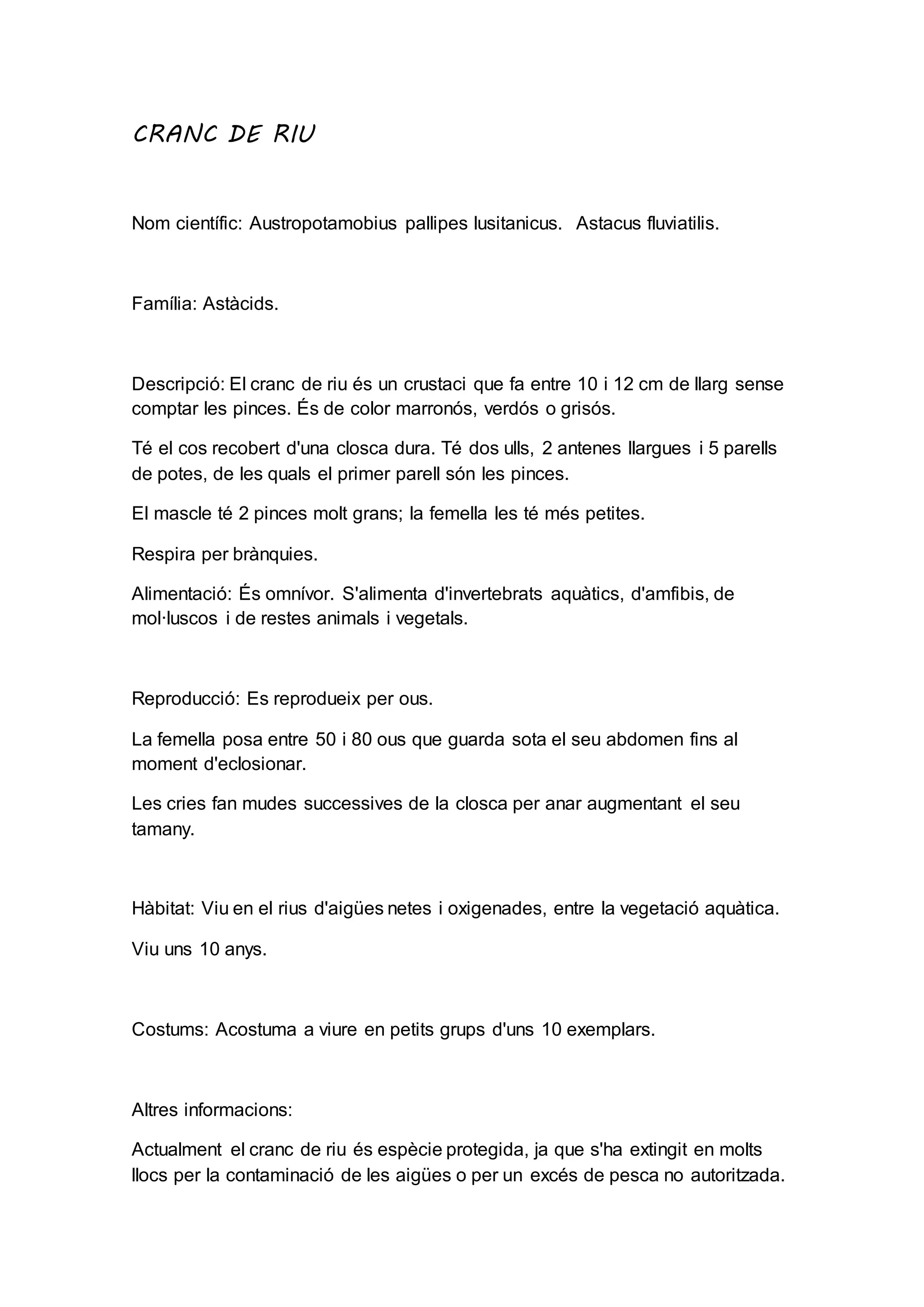 Cranc de riu | DOCX