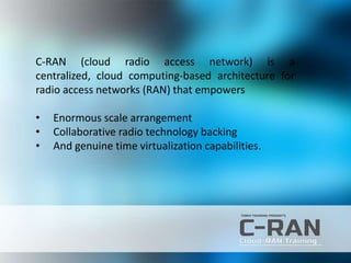 C-RAN, Cloud RAN Training | Tonex Training | PPTX