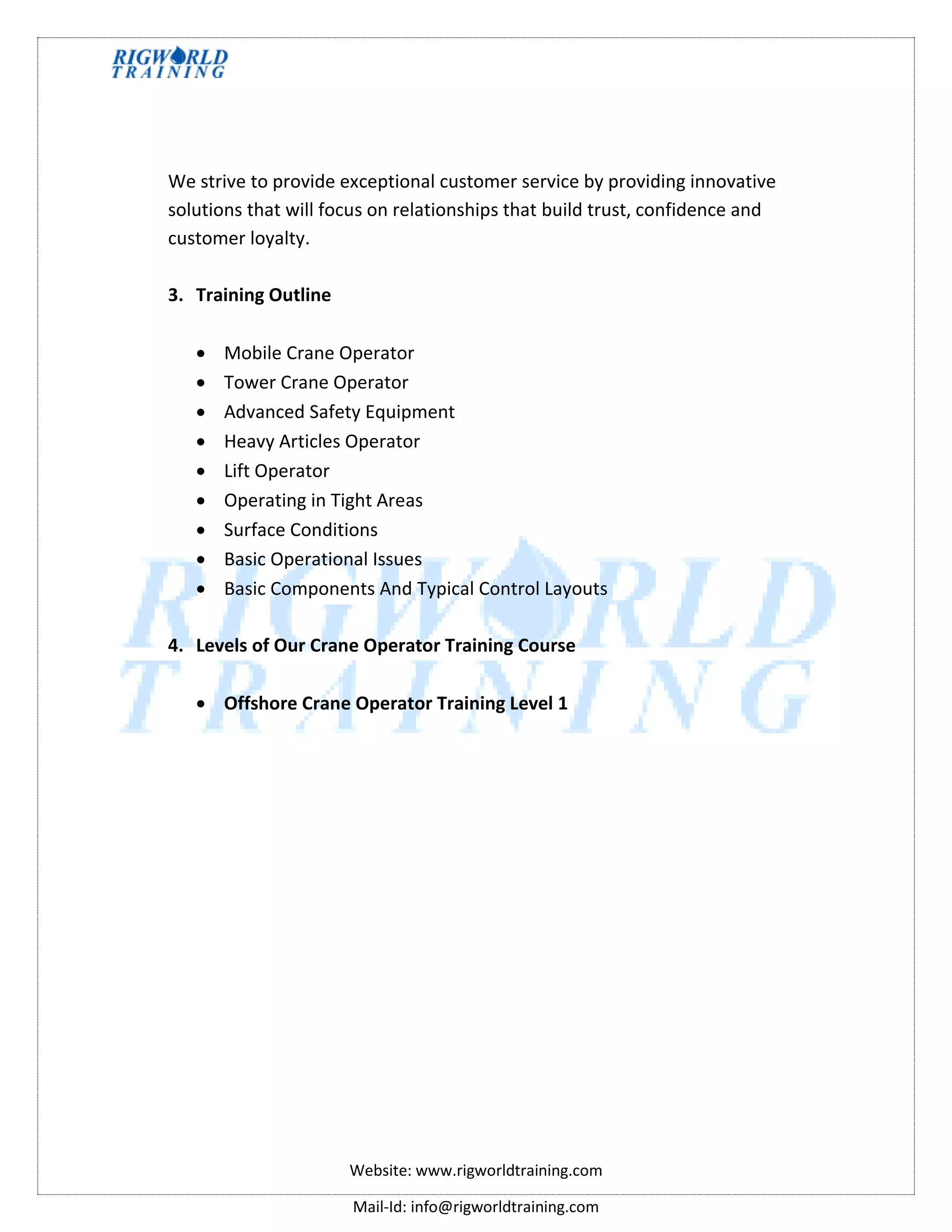 Crane Operator Training - RigWorld Training Center | PDF
