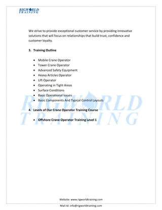 Crane Operator Training - RigWorld Training Center | PDF