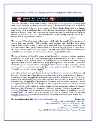 Cranes with a variety of configurations forming solid aerial platforms ...