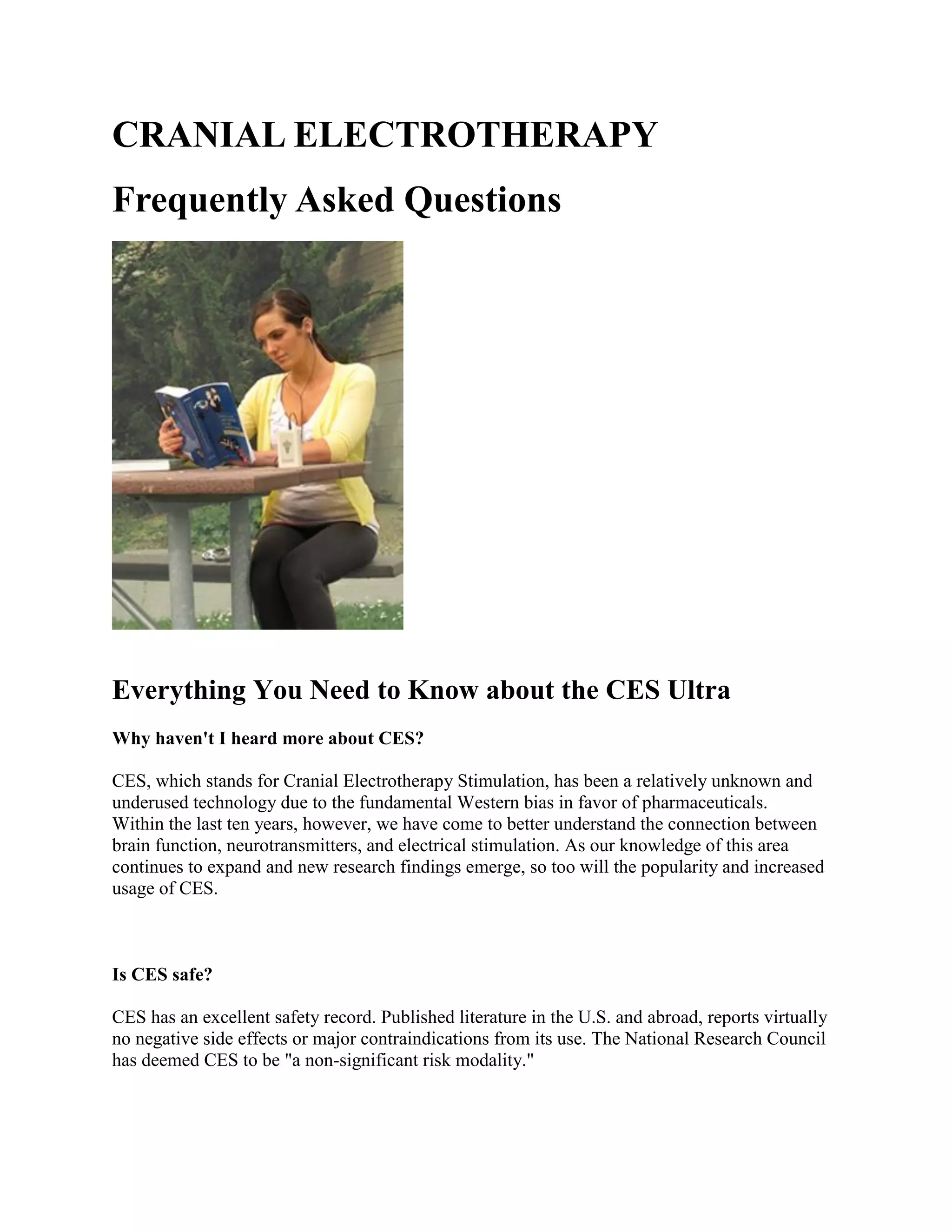 FAQs: Cranial Electrotherapy Stimulator (CES Ultra), Brain Booster | PDF