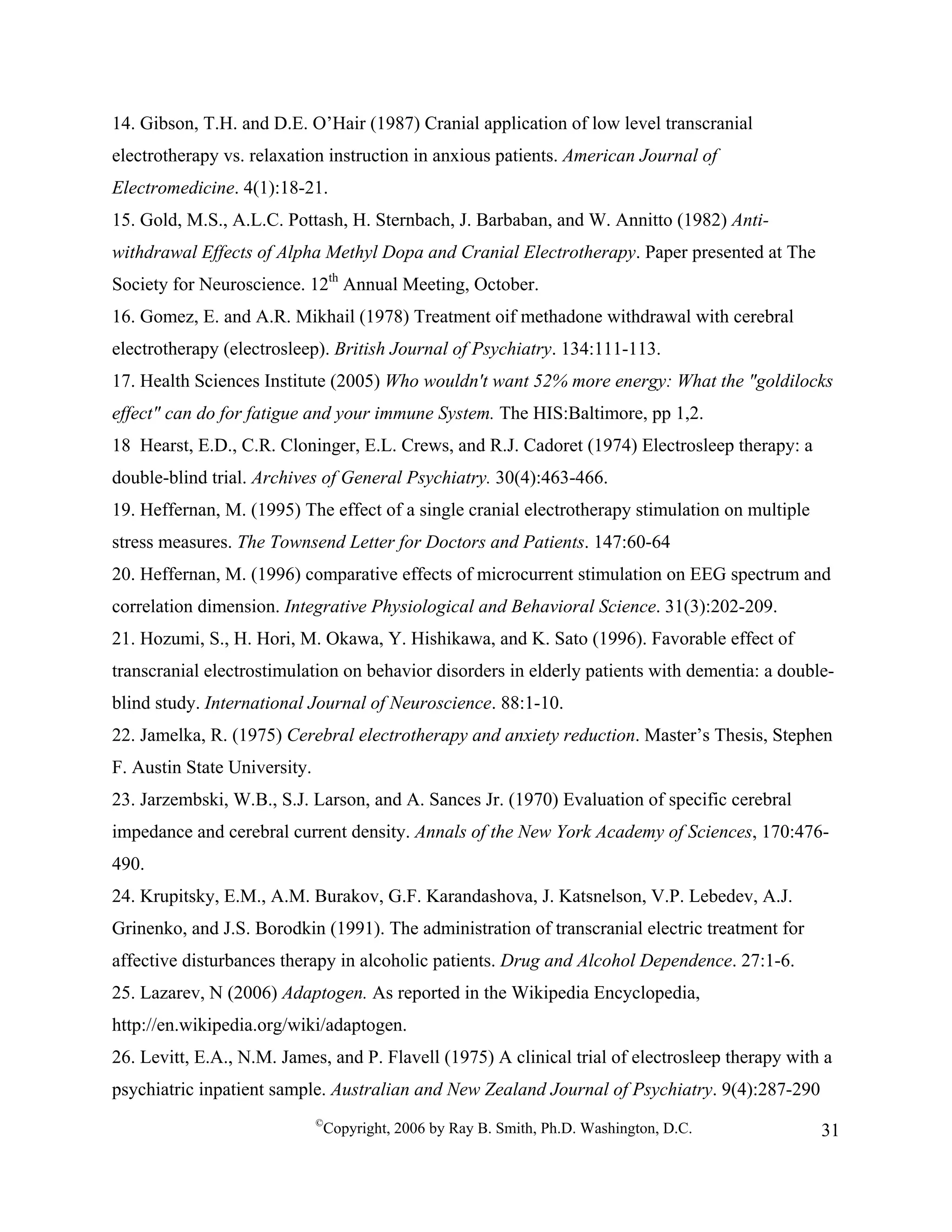 Cranial electrotherapy stimulation by Ray B. Smith, Ph.D. | PDF