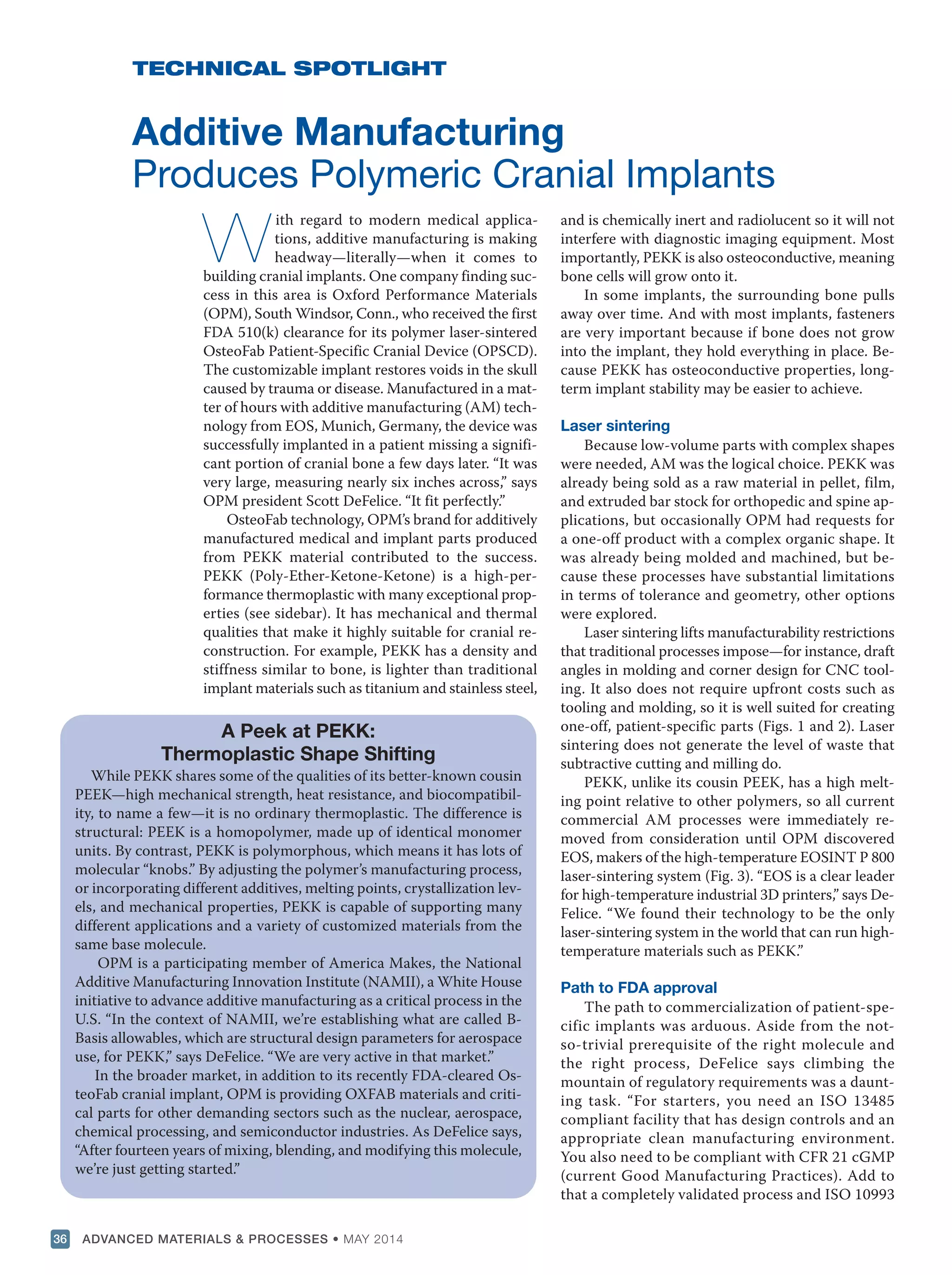 Cranial implants by OMP with EOS SLS Additive Manufacturing / 3D ...