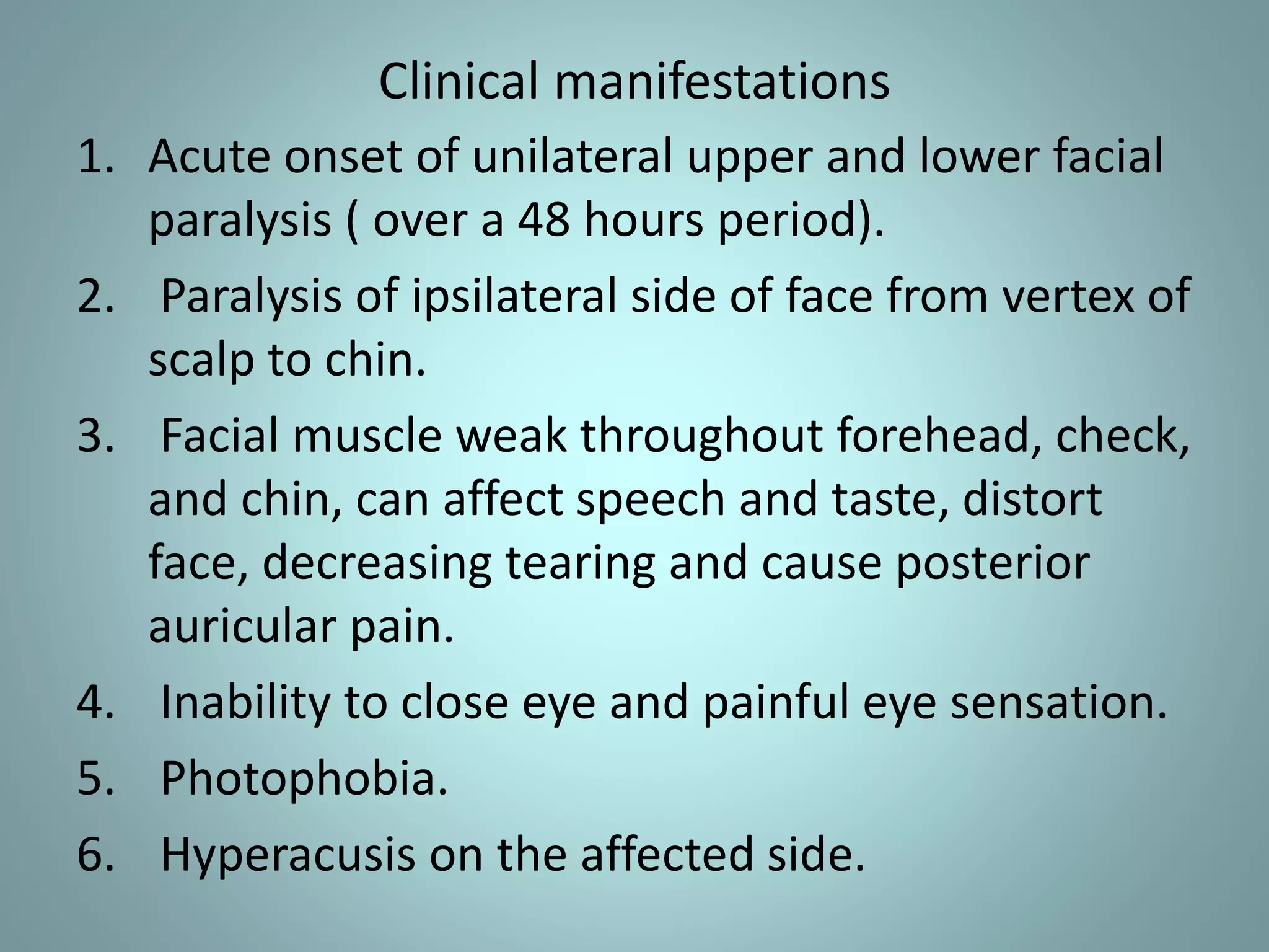 Cranial nerve disorders Bell’s palsy (facial paralysis) ,Trigeminal ...