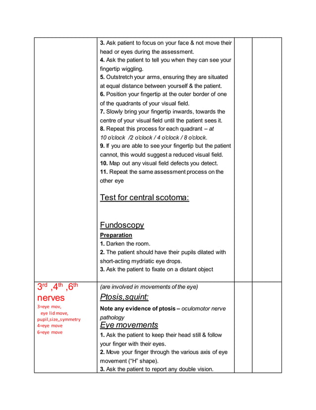 Cranial nerves examination | DOCX