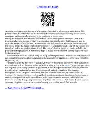 Craniotomy Essay | PDF