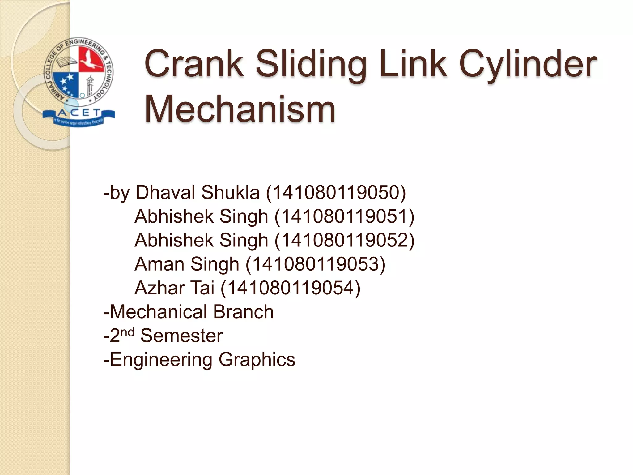 Crank Sliding Link Cylinder Mechanism | PPTX