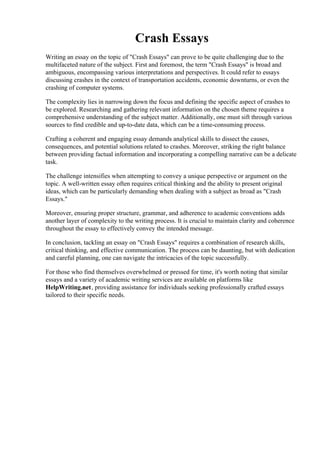 Crash Essays. An Accident Short Essay in Simple English | PDF