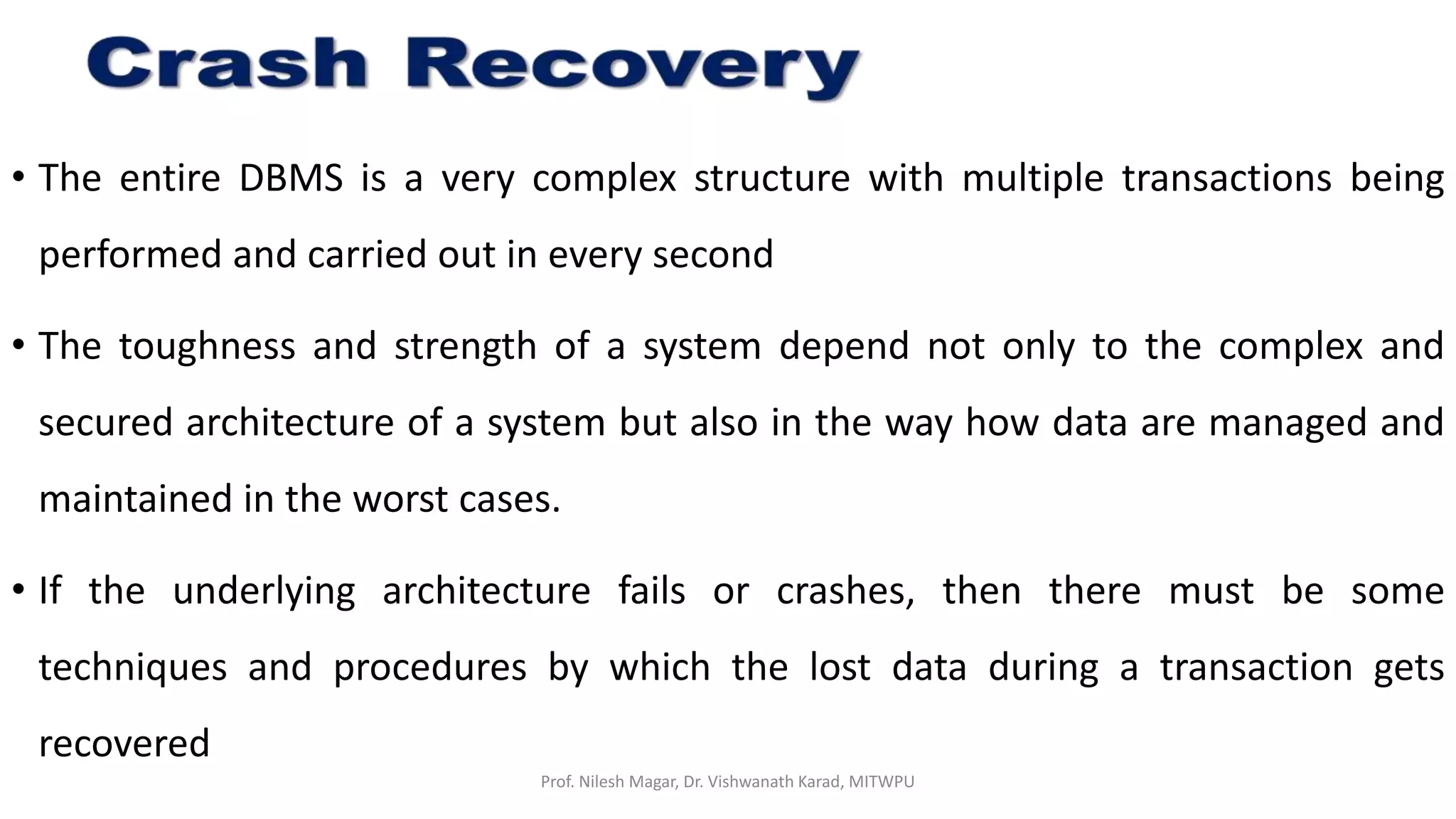 Crash recovery in database | PPTX