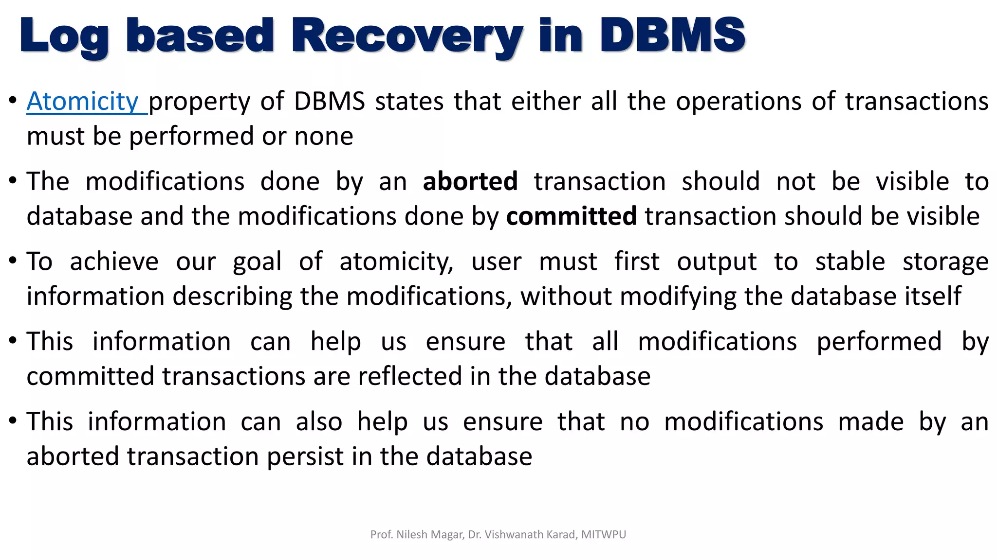 Crash recovery in database | PPTX