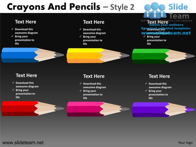 Crayons and pencils design 2 powerpoint presentation templates. | PPT