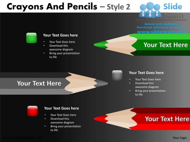 Crayons and pencils design 2 powerpoint presentation templates. | PPT
