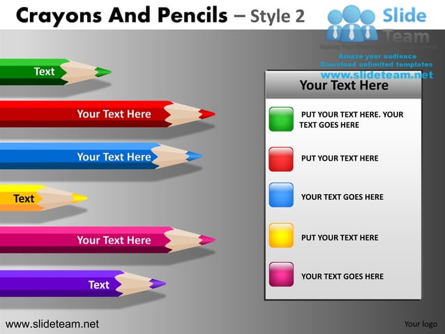 Crayons and pencils design 2 powerpoint presentation templates. | PPT