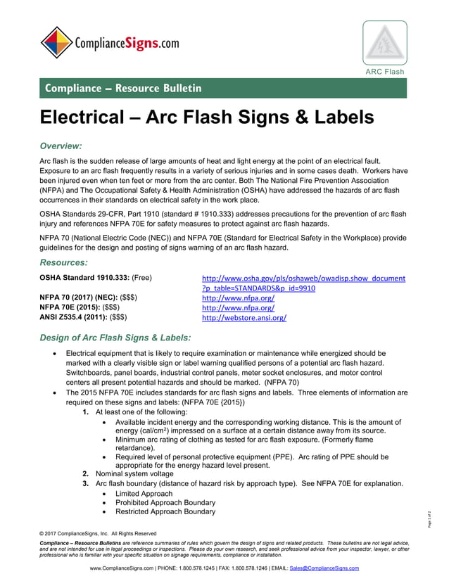 Electrical Arc Flash Signs and Labels | PDF