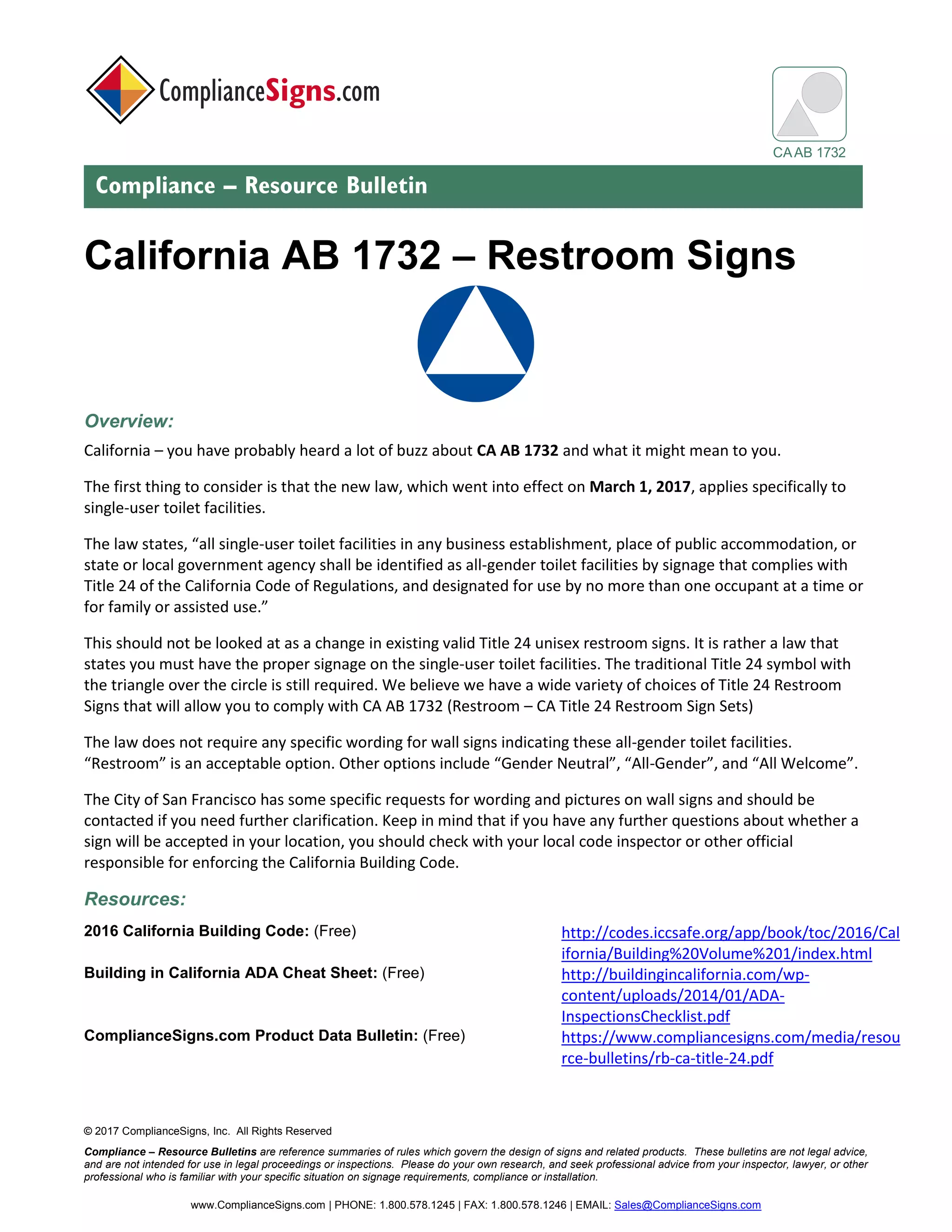 California AB 1732 Restroom Signs | PDF | Law