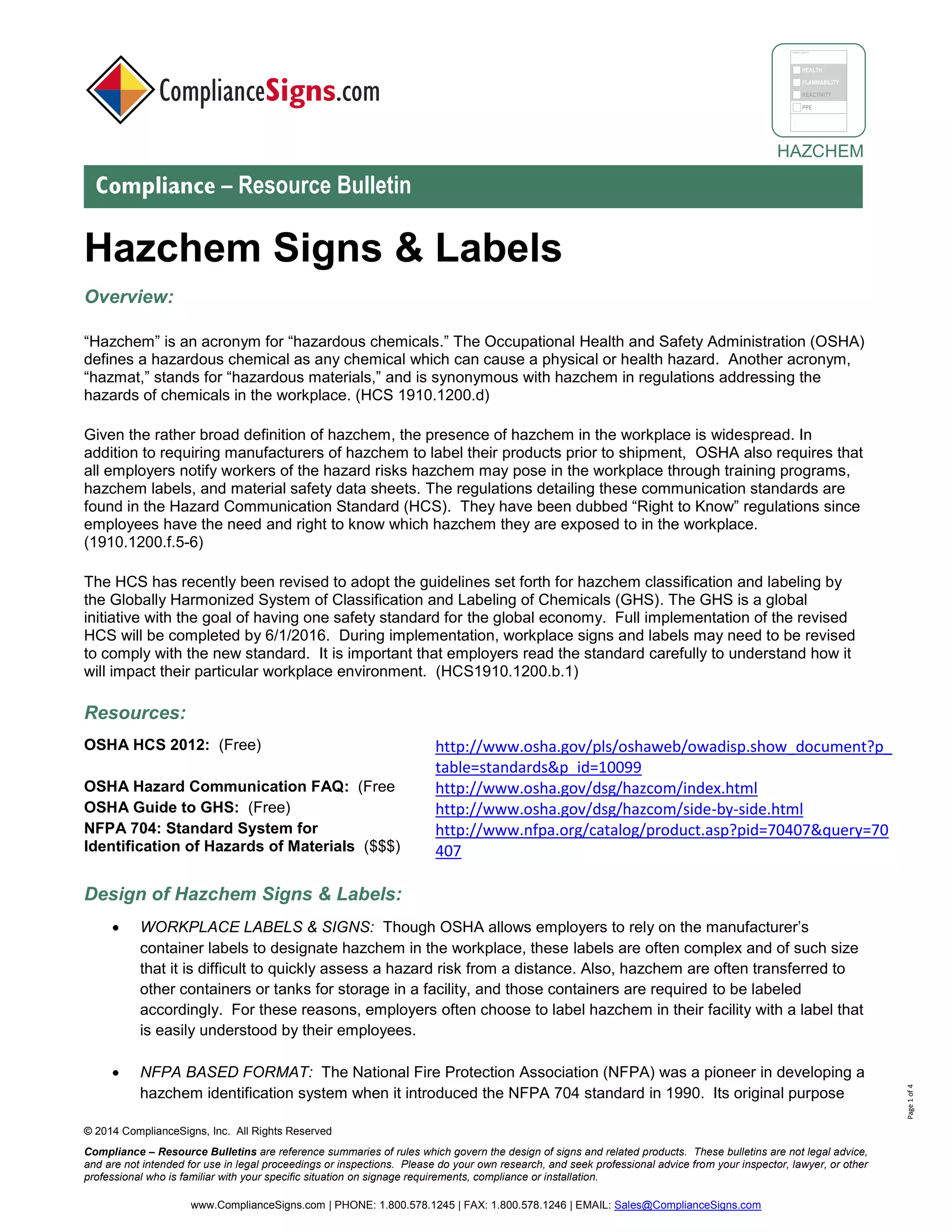 Hazardous Chemical Sign / Label Resources | PDF