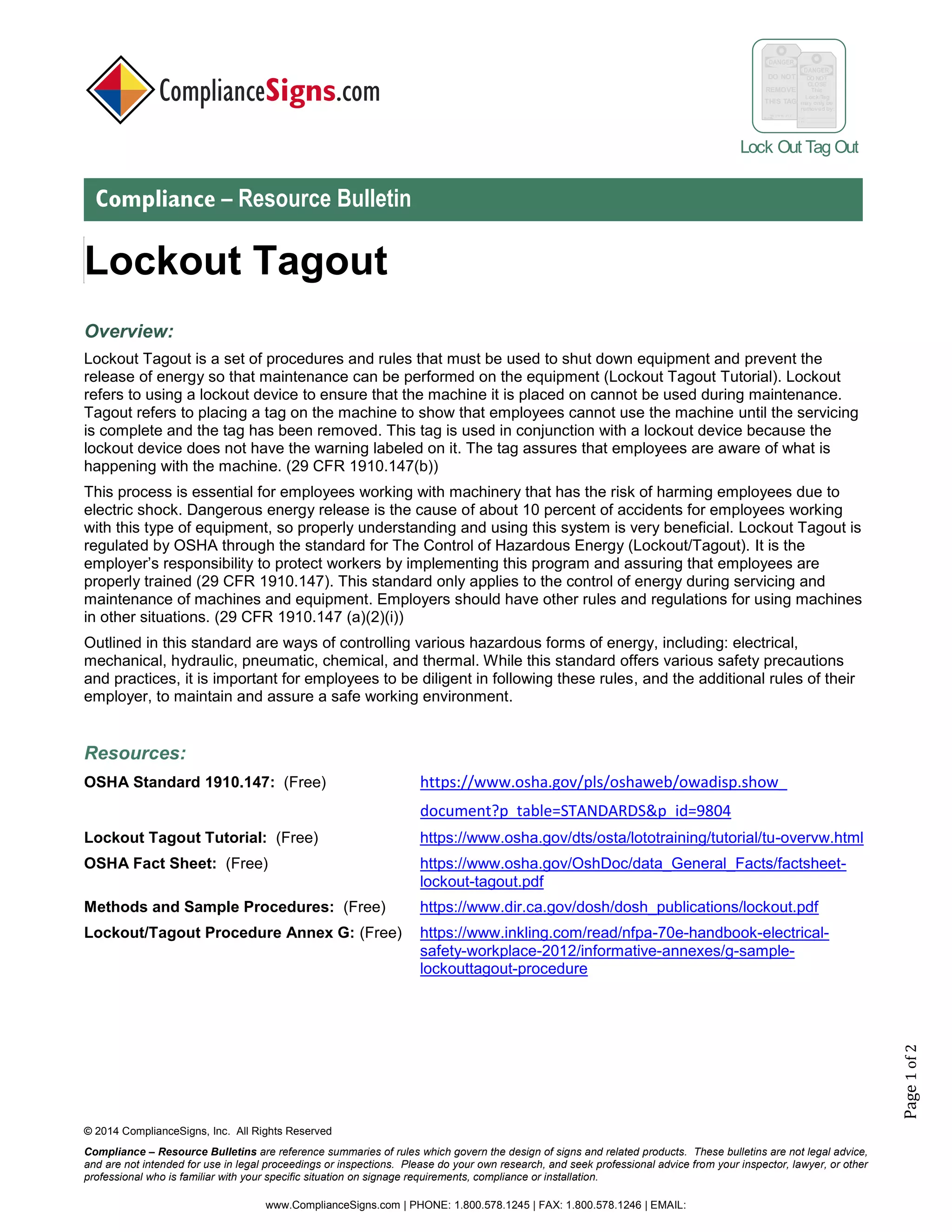 Lockout Tagout Safety Resources | PDF